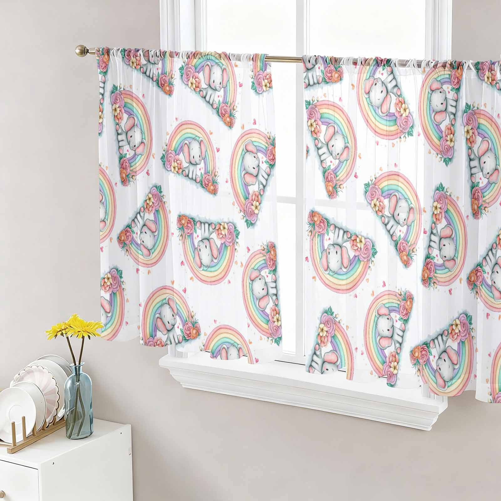 Elephant Sheer Curtains for Living Room Bedroom Cute Rainbow Animals ...