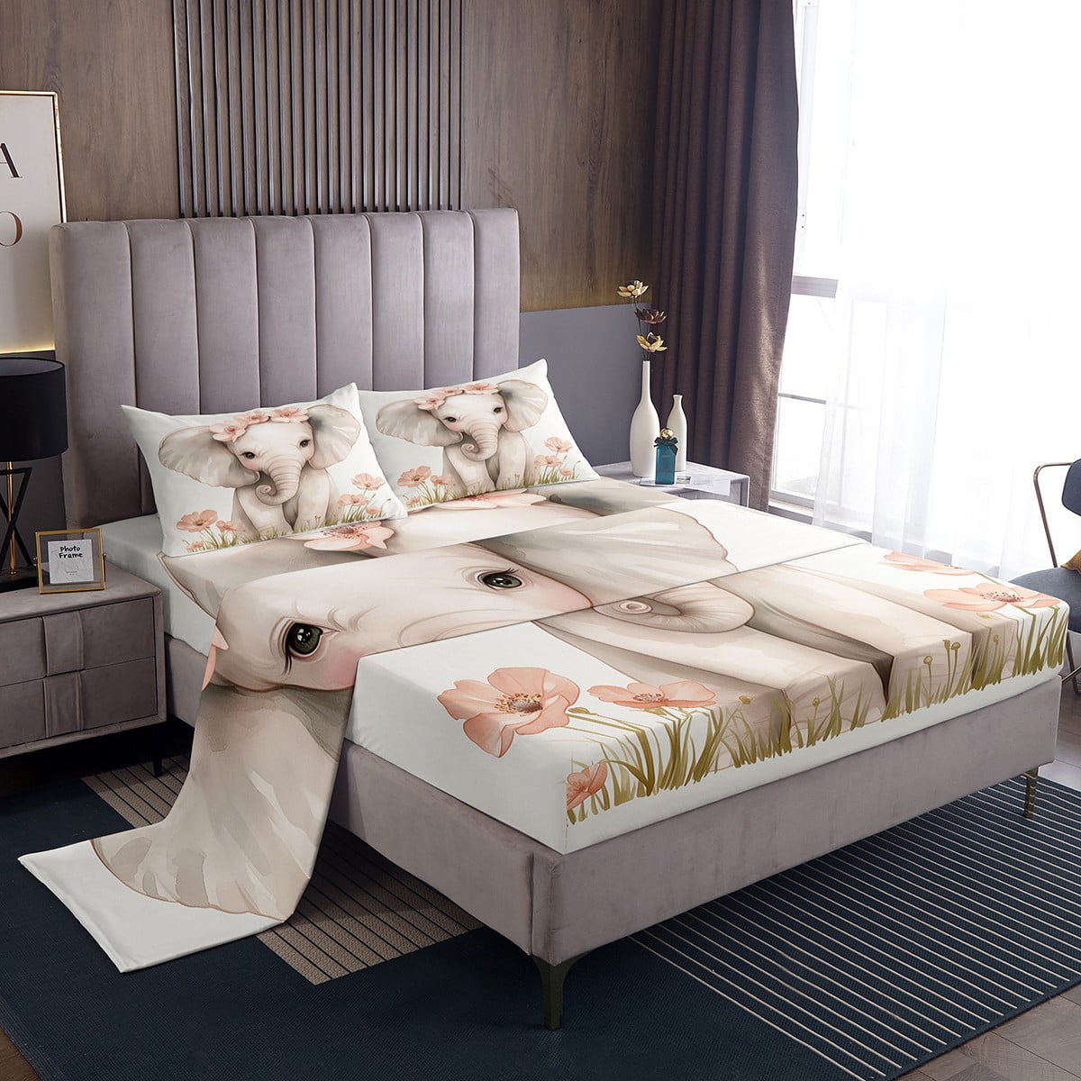 Elephant Sheet Set Cute Pink Poppy Sheets,Kawaii Elephant Bed Sheets ...