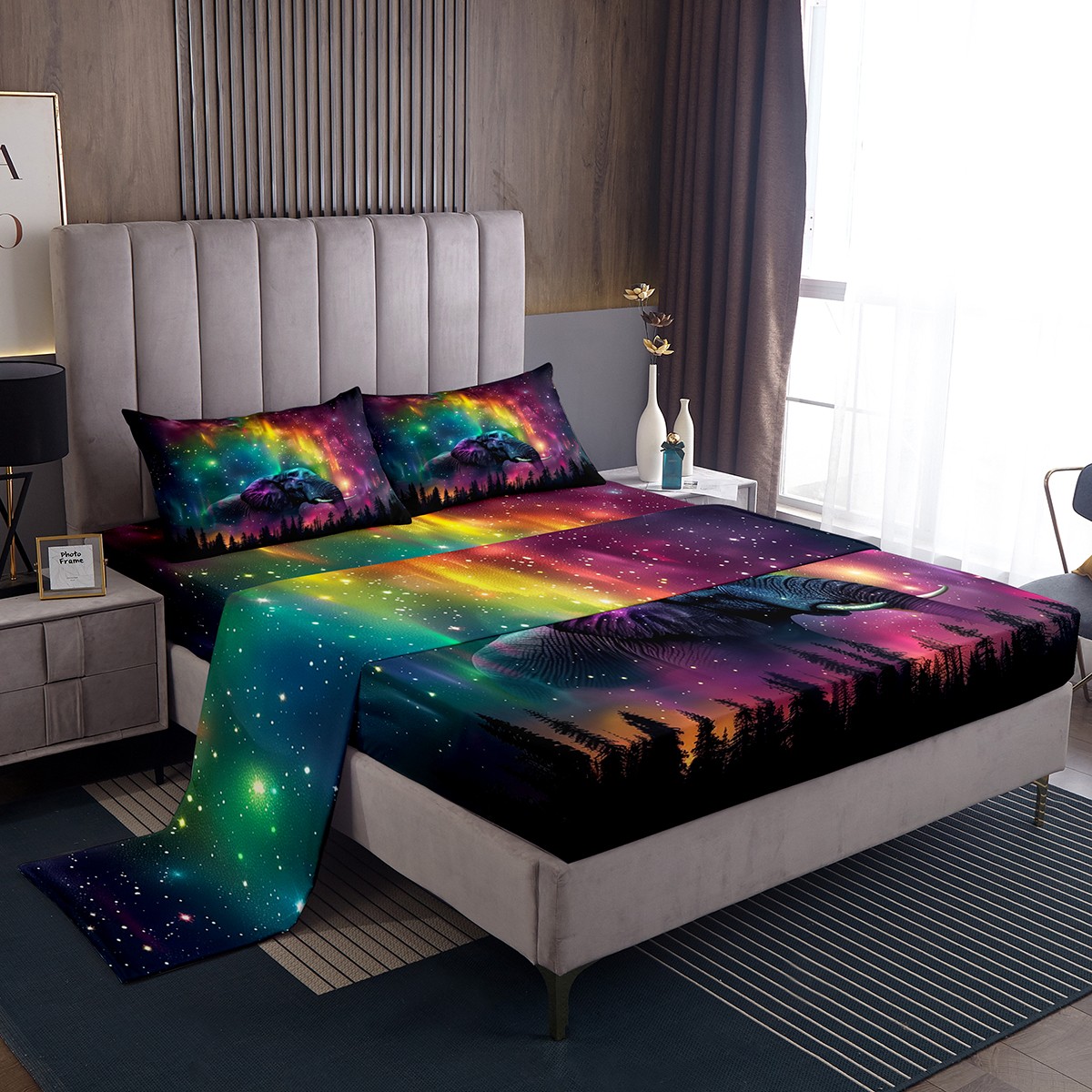 Elephant Sheet Set Galaxy Night Elephant King Sheets Room,Glitter Stars ...