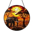 Elephant Silhouette Sunset Window Hanging – Stained Glass Style Decor ...