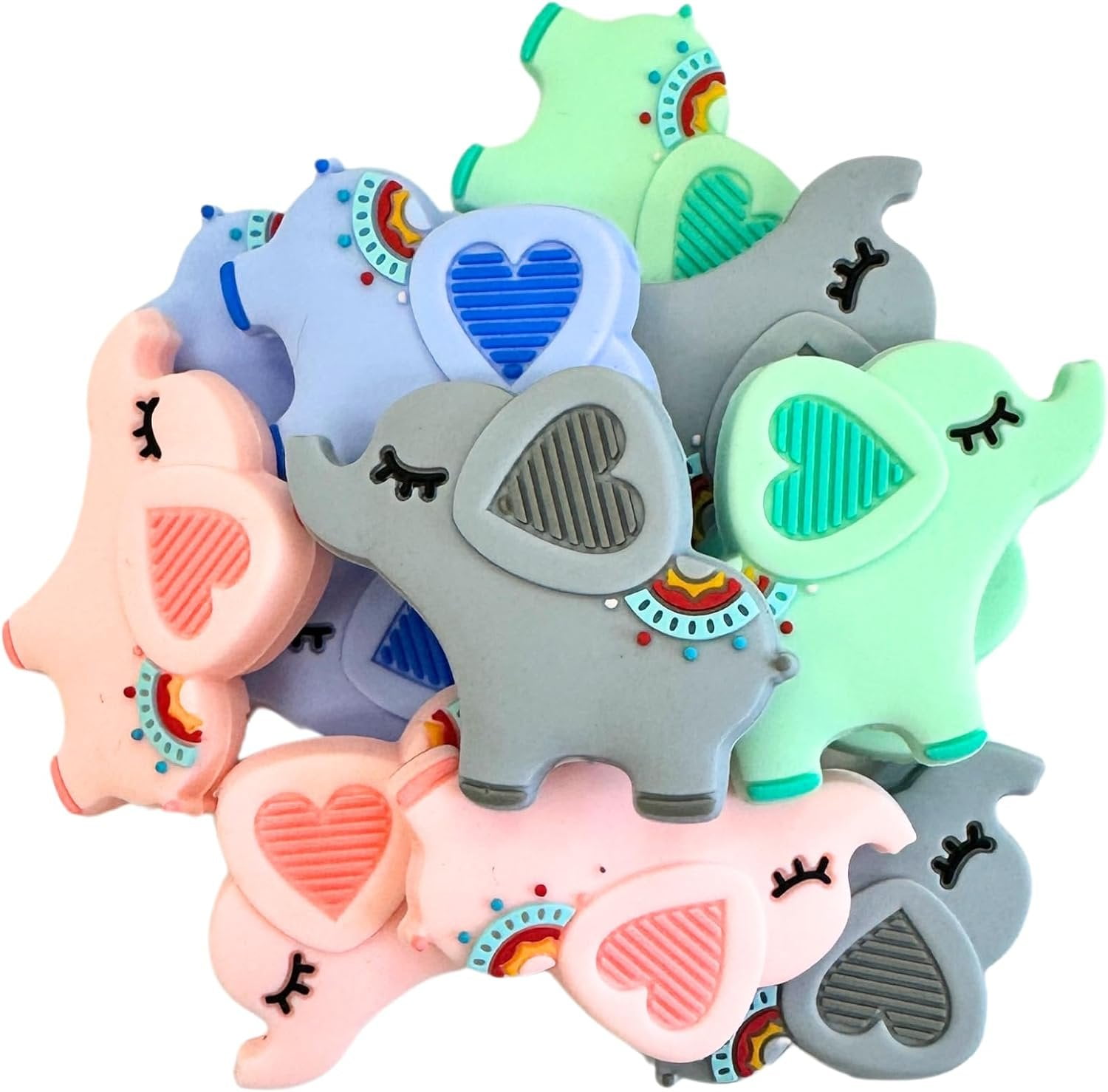 Elephant Silicone Focal Bead Set 12 Pc Mixed Pack Cute Baby Shower ...