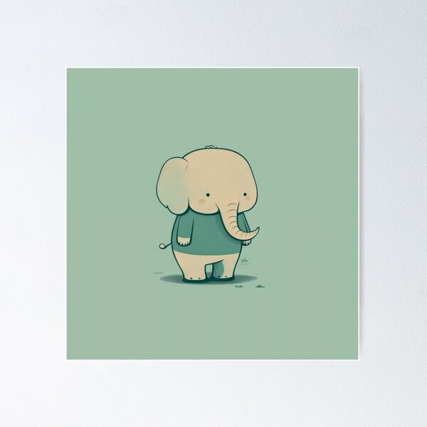Elephant Simple Minimalist Cute Design Poster Wall Art, Modern Wall ...
