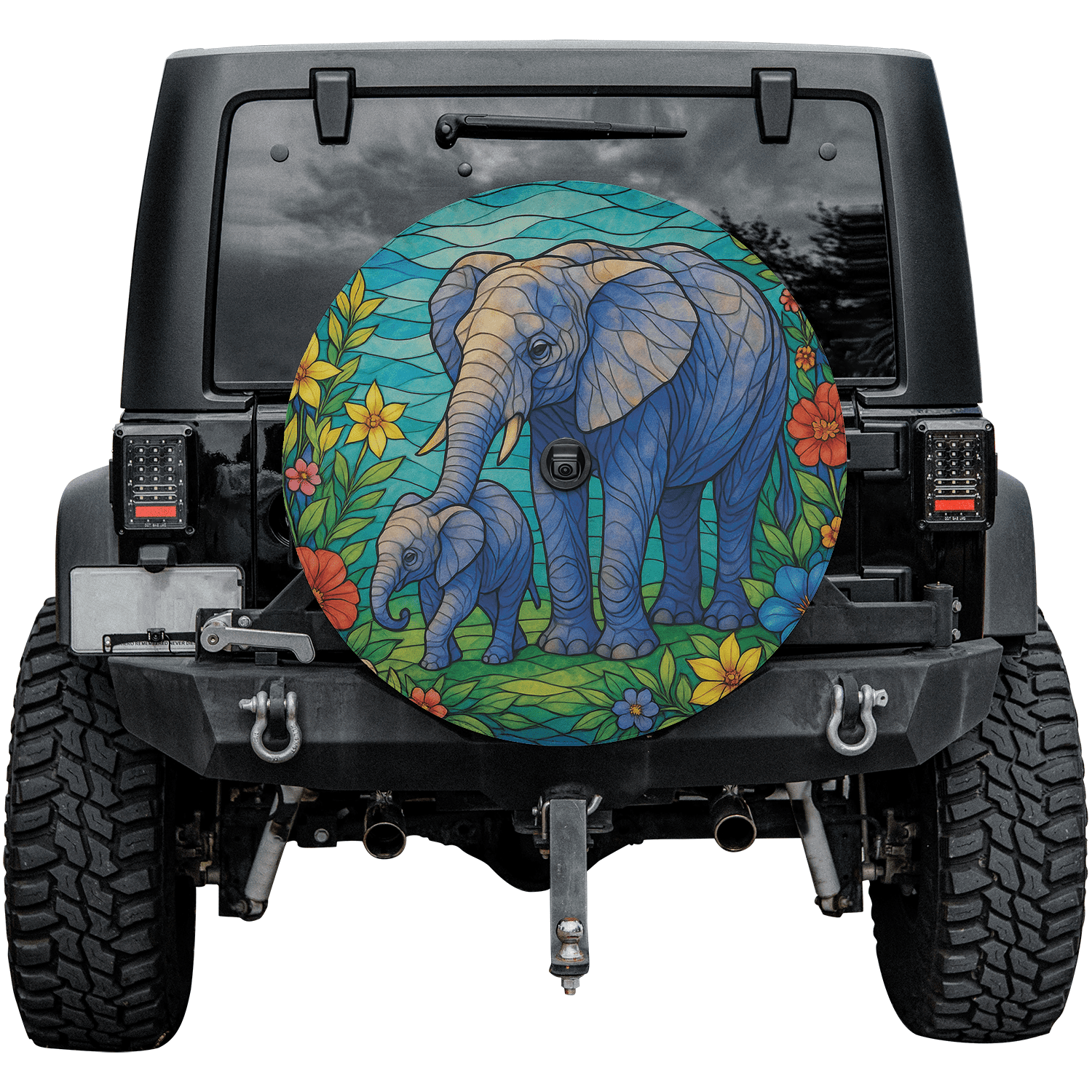 Elephant Spare Tire Cover – Colorful Mother and Baby Elephant Art ...