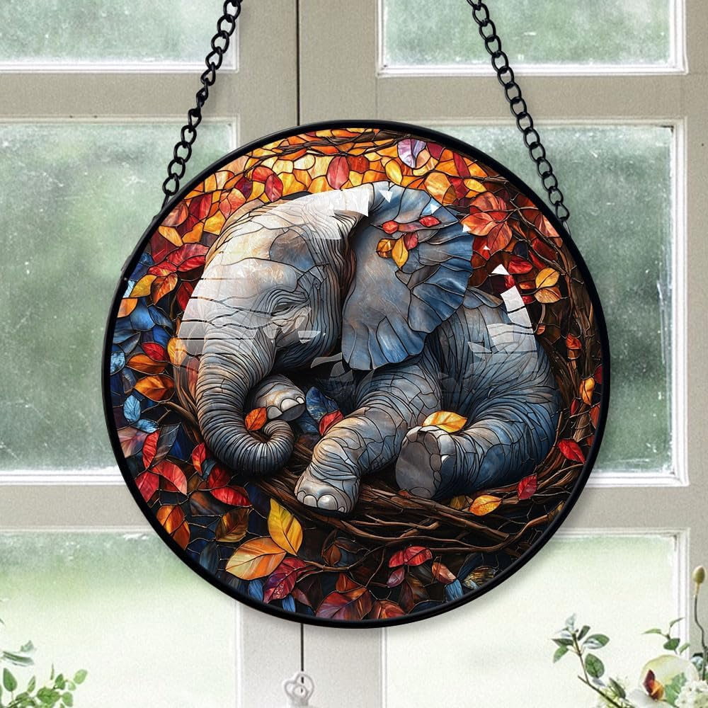Elephant Stained Glass Suncatcher, Elephant Christmas, Elephant Stained ...