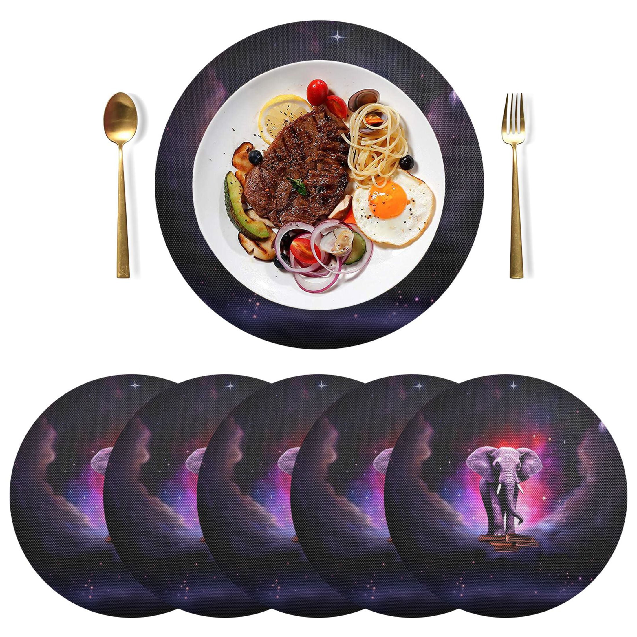 Elephant Starry Sky Black Round Placemats Plate Mats 15 Inch Non-Slip ...