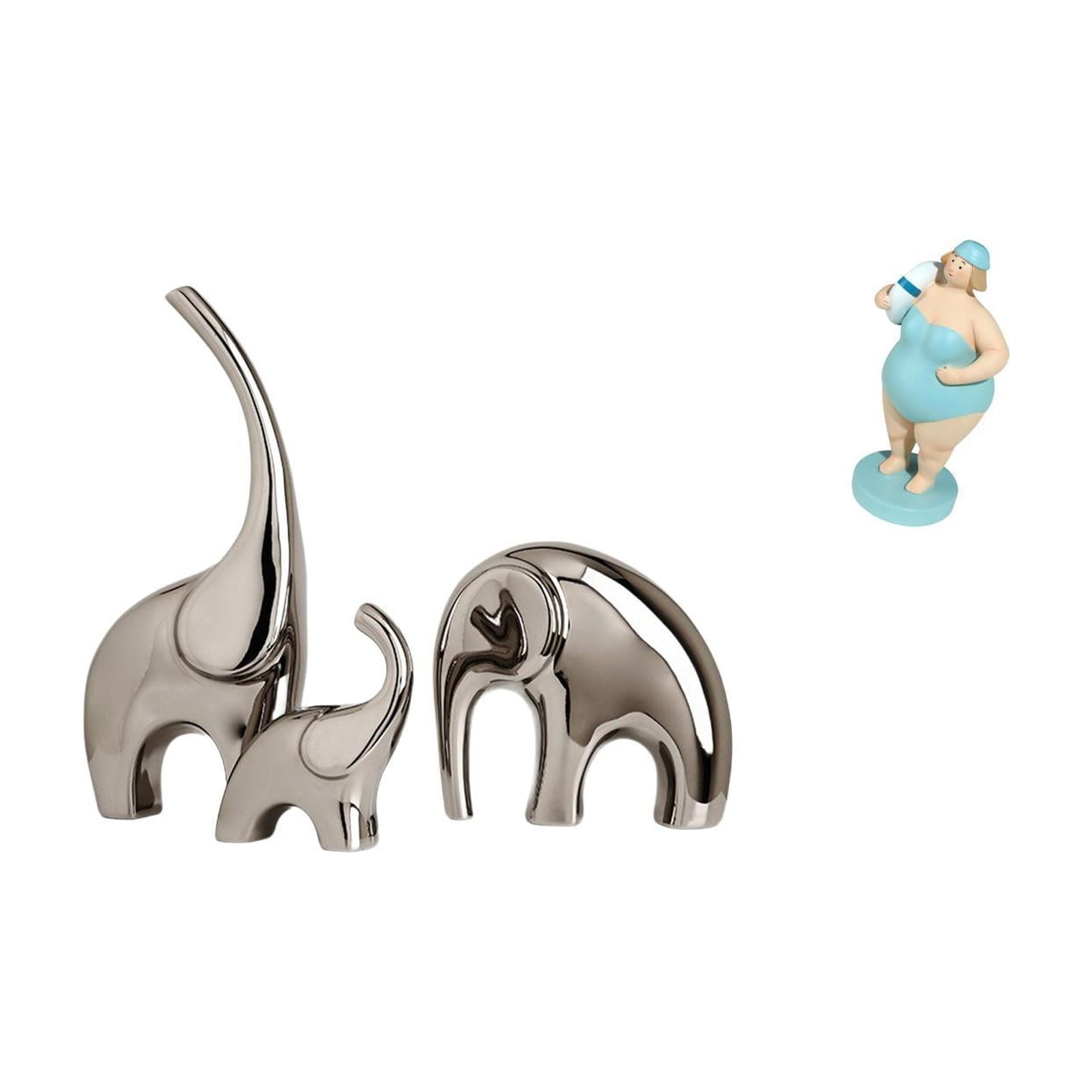 Elephant Statue Family Figurine Lady Swimsuit Sculpture Ceramic Resin ...