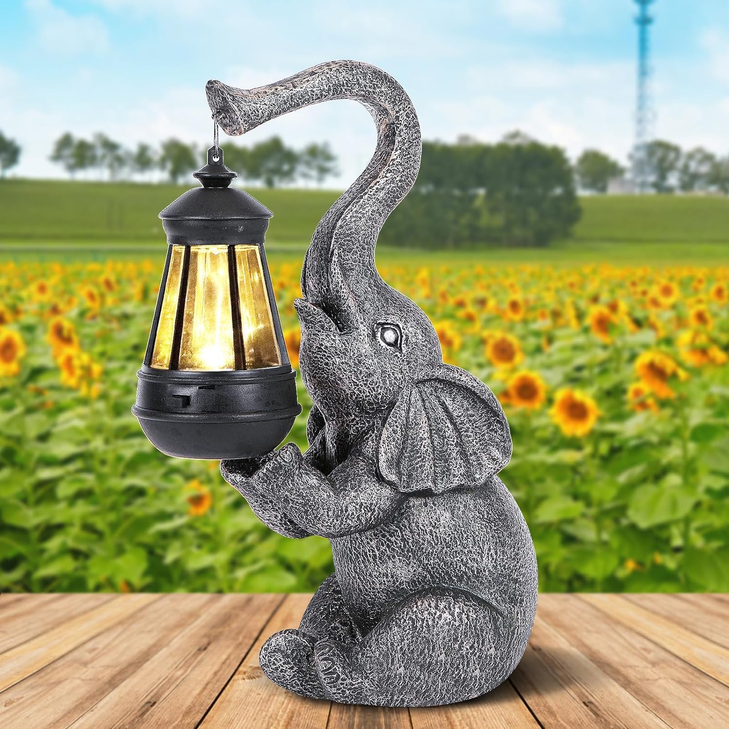 Elephant Statue for Garden Decor with Solar Outdoor Lights-11.8 Inch ...