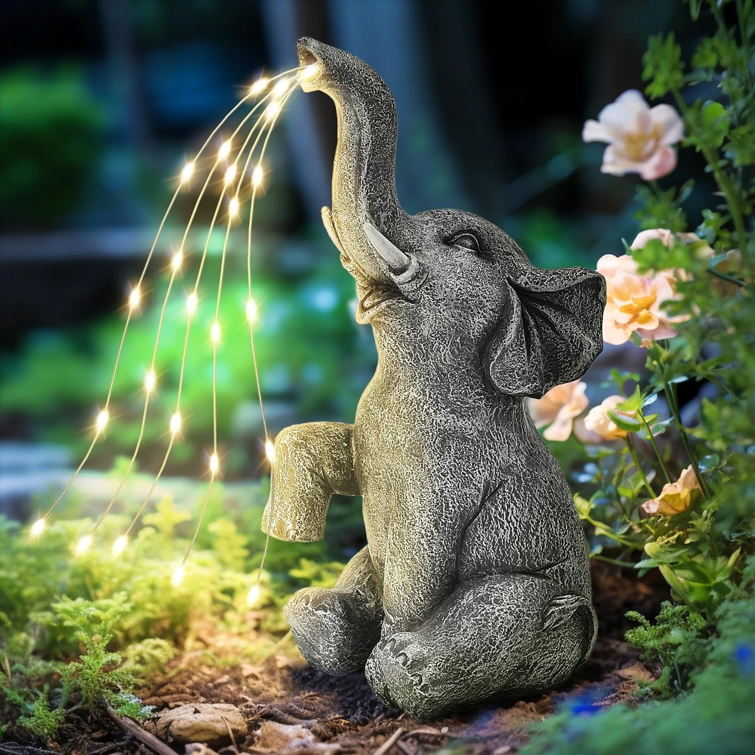 Elephant Statue Solar Garden Decor LED Light Strings, Birthday Gifts ...