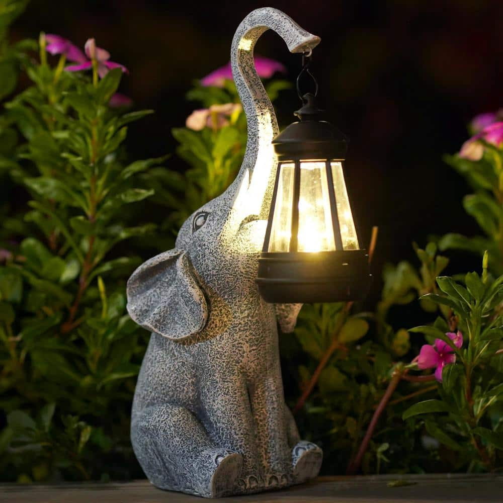 Elephant Statue with Solar Lantern - Garden Statues Yard Decor, Unique ...