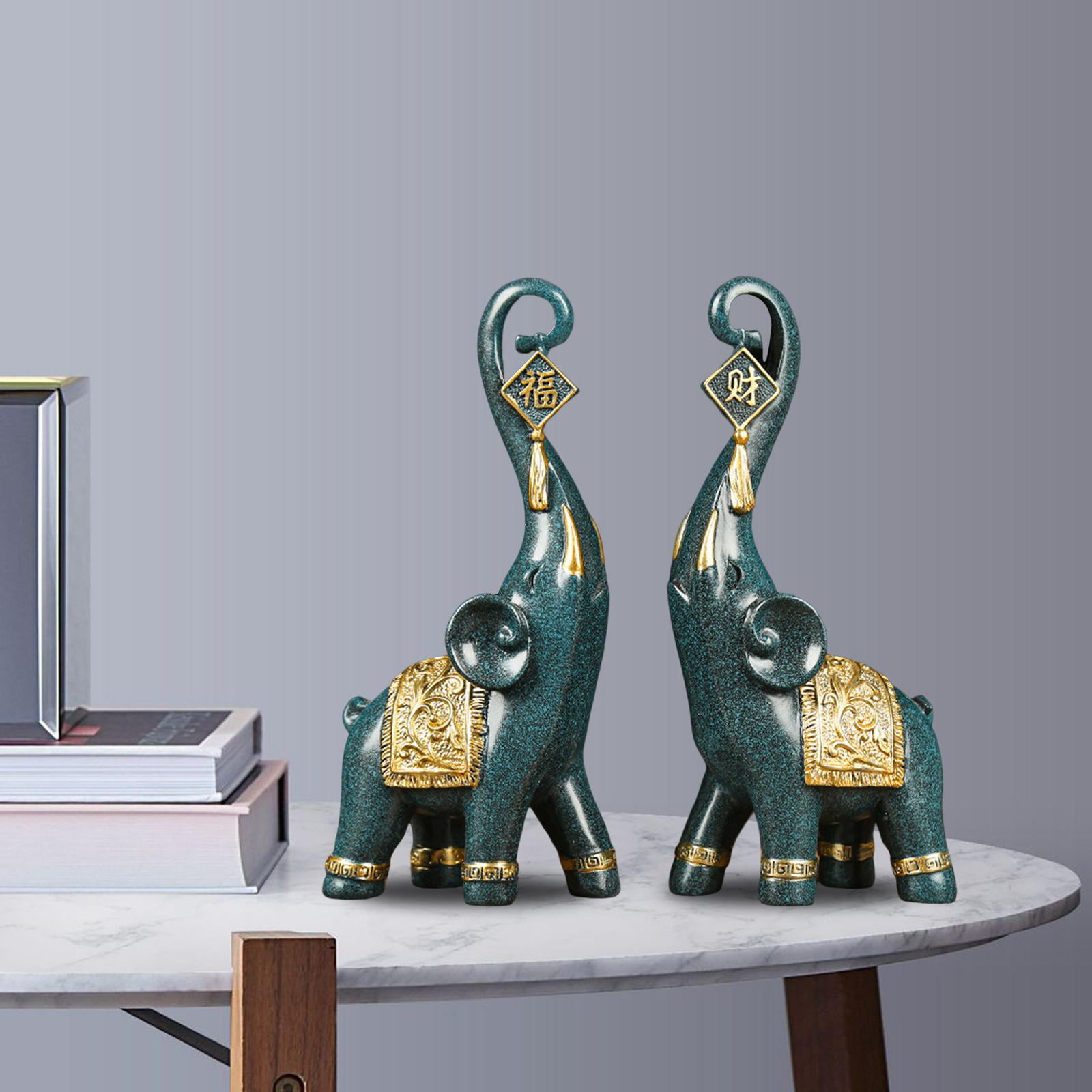 Elephant Statues Animal Figurine Decorative Accent Sculpture with Trunk ...