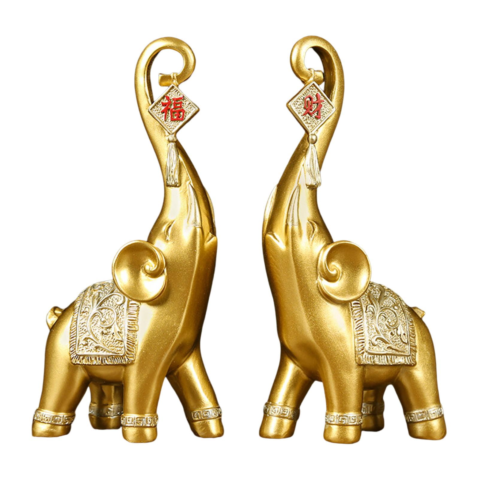 Elephant Statues Figurines Decorative Accent Sculpture with Trunk up ...