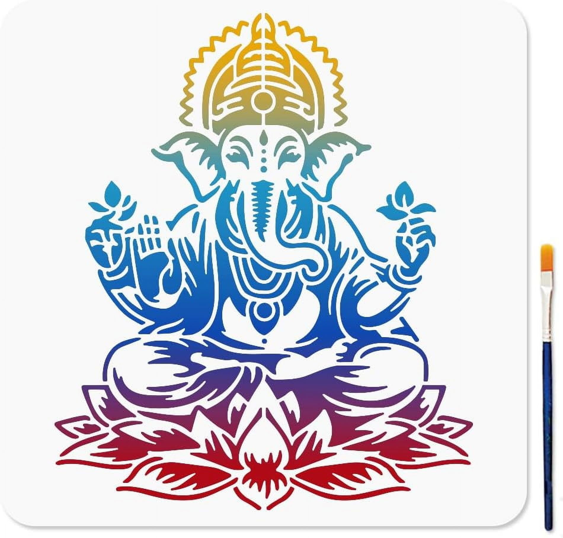 Elephant Stencil 11.8×11.8inch Lotus Meditation Painting Stencil with ...