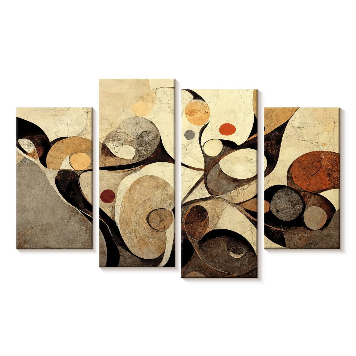 Elephant Stock Abstract Earth Tone Swirls Wall Art - Horizontal Multi Panel Canvas - Living Room ...