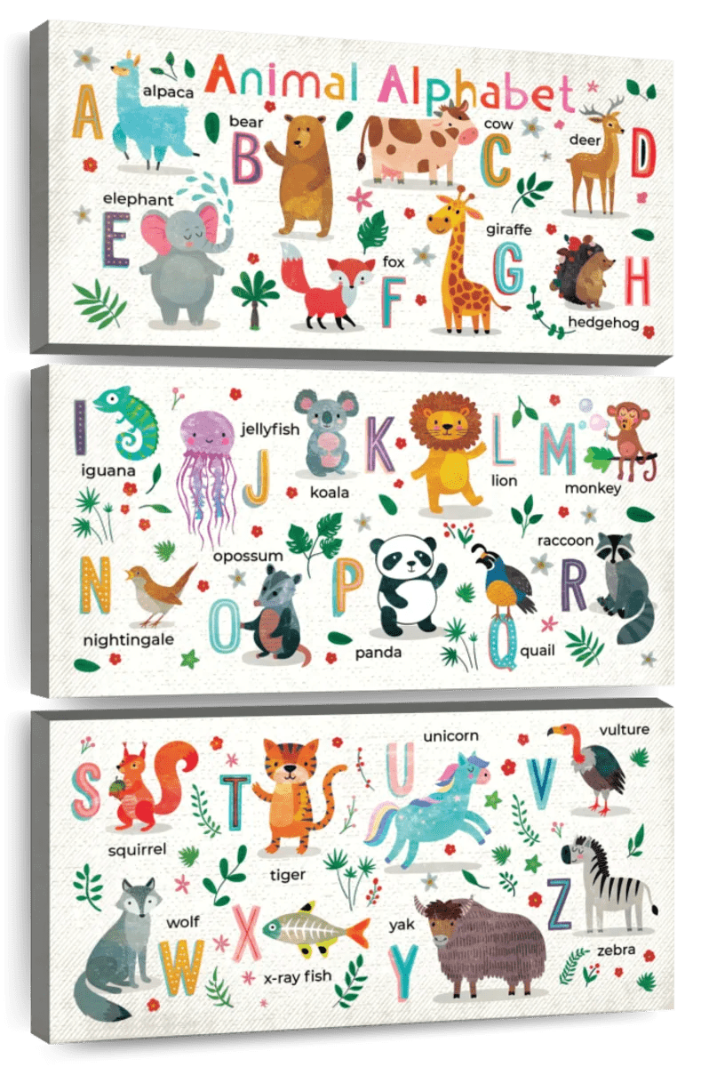 Elephant Stock Alphabet Animals Chart Wall Art - Vertical Multi Panel ...