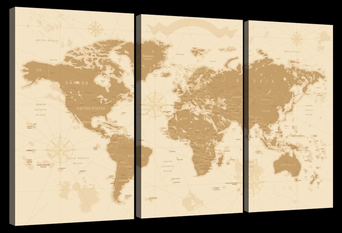 Elephant Stock Amber World Map Wall Art - Horizontal Multi Panel Canvas ...