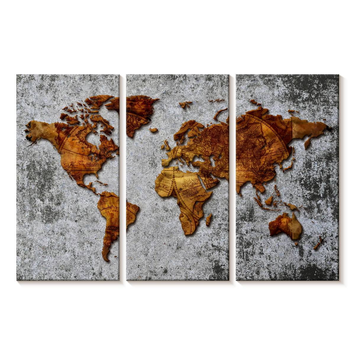 Elephant Stock Antique Bronze World Map Wall Art - Horizontal Multi ...