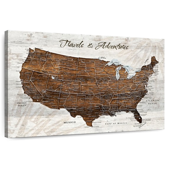 Elephant Stock Antique Push Pin Usa Map Wall Art - Map Canvas Canvas ...