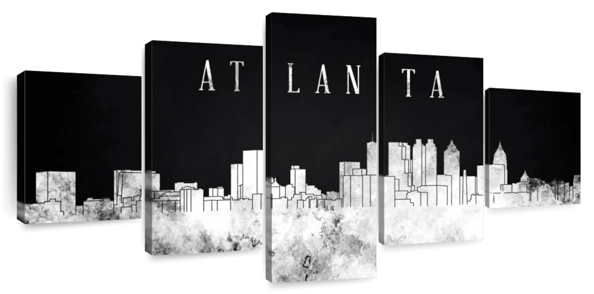 Elephant Stock Atlanta Skyline Bw Wall Art - Horizontal Multi Panel ...