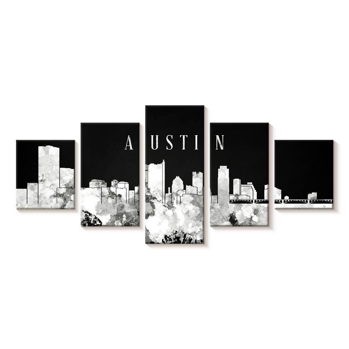 Elephant Stock Austin Skyline Bw Wall Art - Horizontal Multi Panel ...