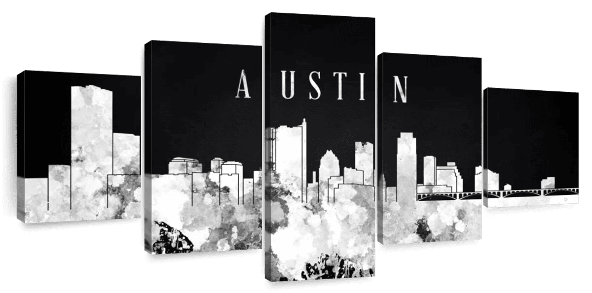 Elephant Stock Austin Skyline Bw Wall Art - Horizontal Multi Panel ...