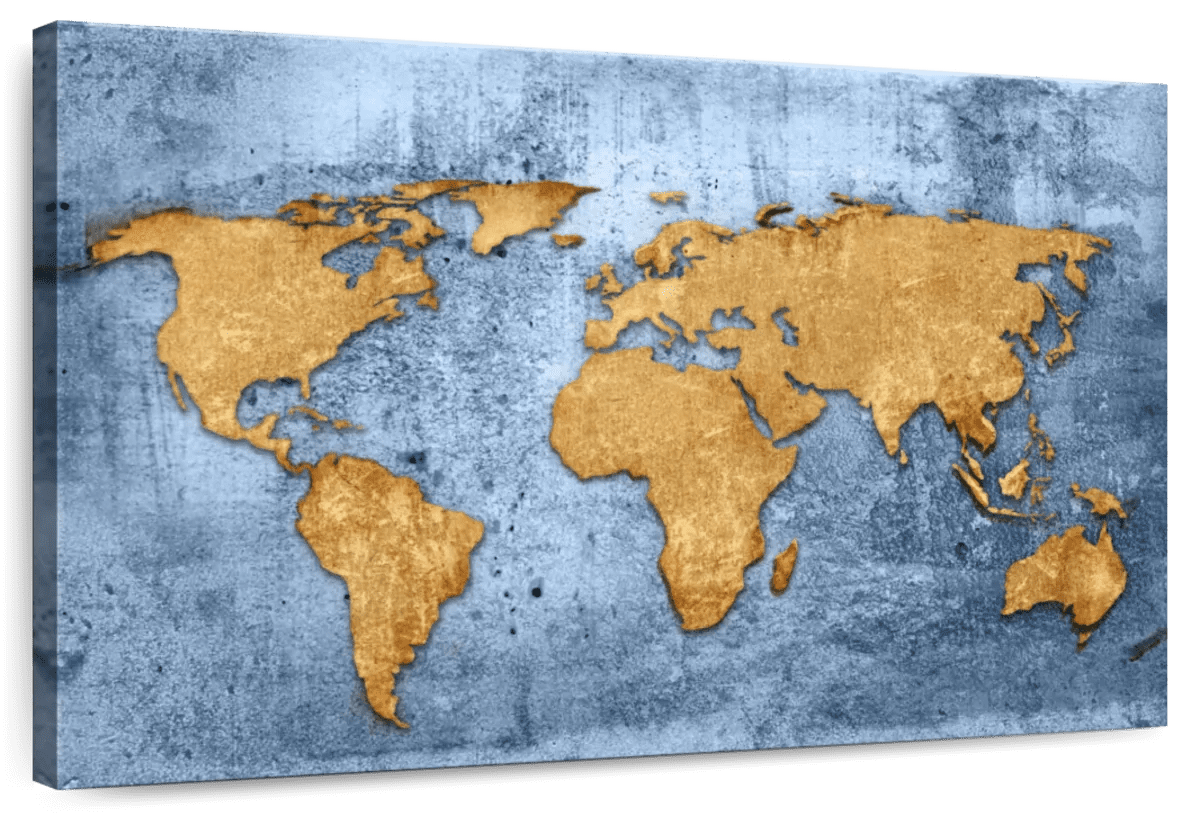 Elephant Stock Azure World Map Wall Art - Horizontal Canvas Wall Art ...