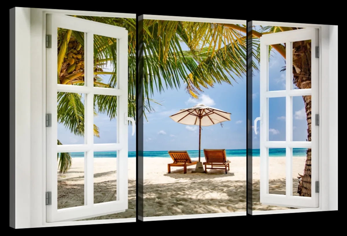 Elephant Stock Beach Window Wall Art - Horizontal Multi Panel Canvas ...
