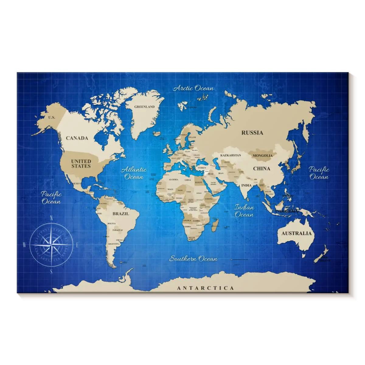 Elephant Stock Beige Longitude World Map Wall Art - Horizontal Canvas ...