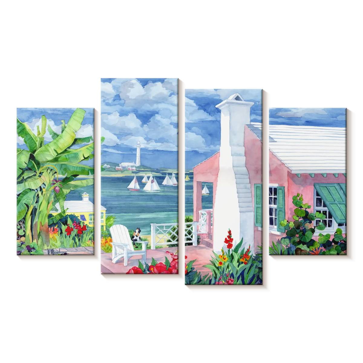 Elephant Stock Bermuda Cove Wall Art - Horizontal Multi Panel Canvas - Living Room Wall Decor ...