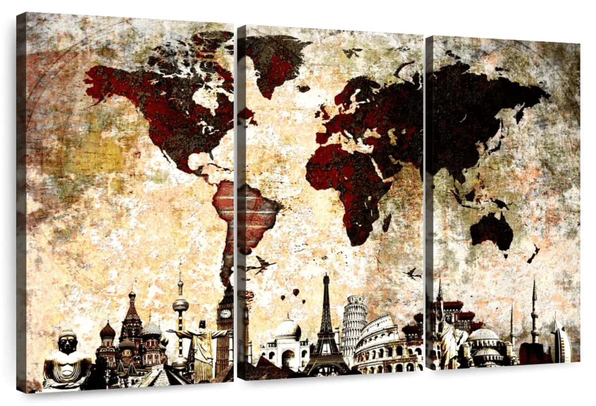 Elephant Stock Brick World Map Wall Art - Horizontal Multi Panel Canvas ...