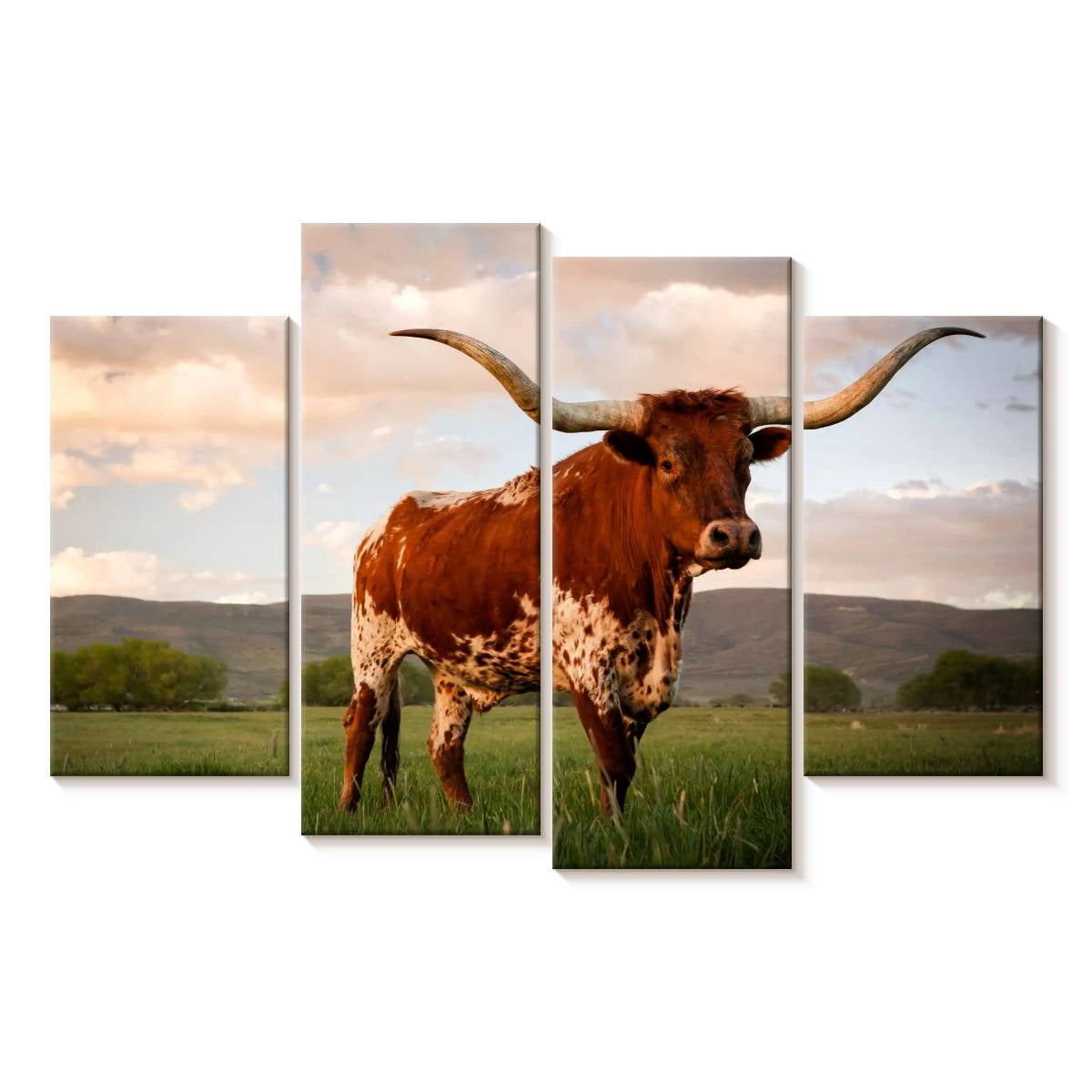 Elephant Stock Brown Texas Longhorn Wall Art - Horizontal Multi Panel ...