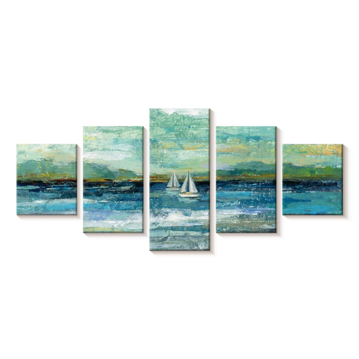 Elephant Stock Calm Lake Scene Wall Art - Horizontal Multi Panel Canvas ...
