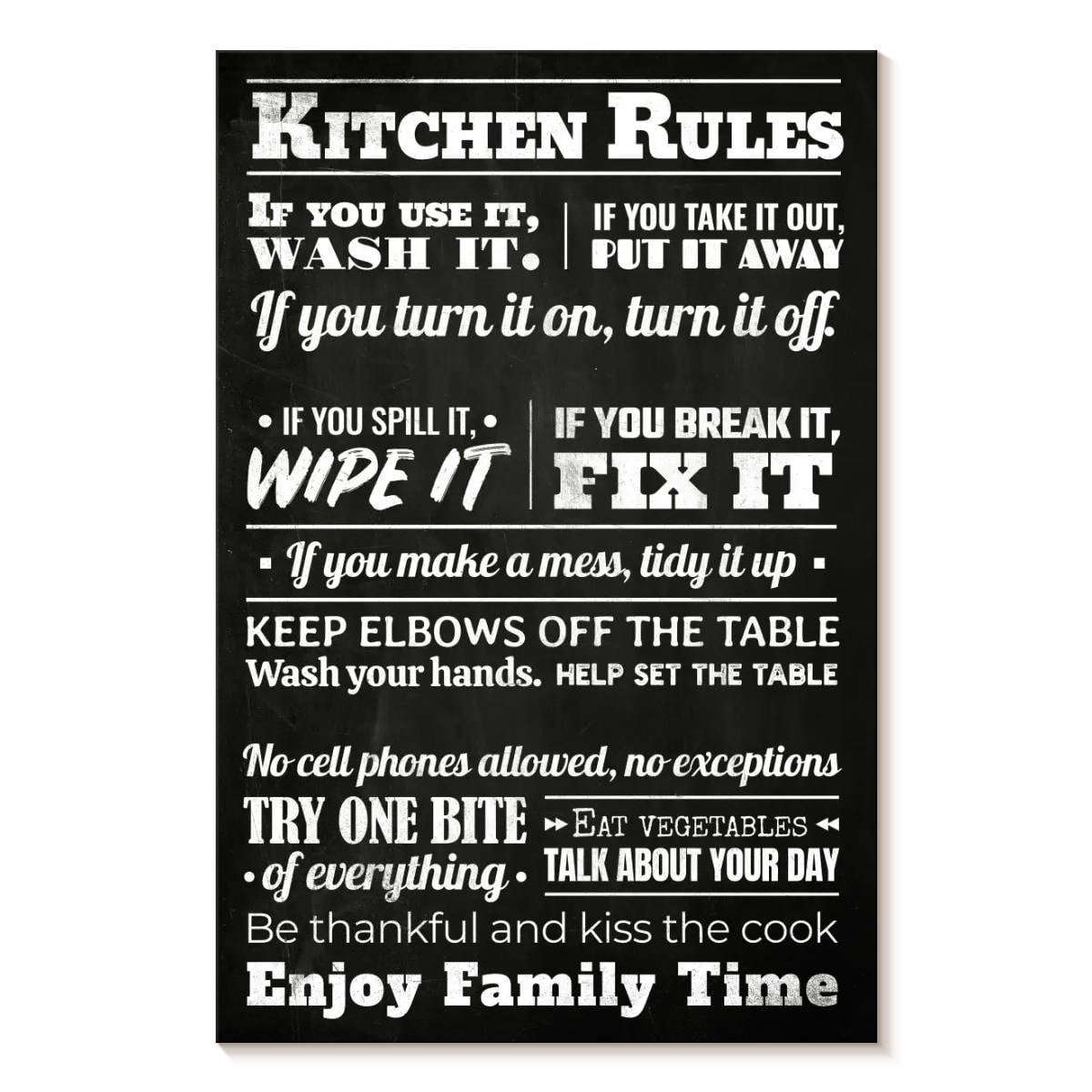 Elephant Stock Chalkboard Kitchen Rules Wall Art - Vertical Canvas Wall ...