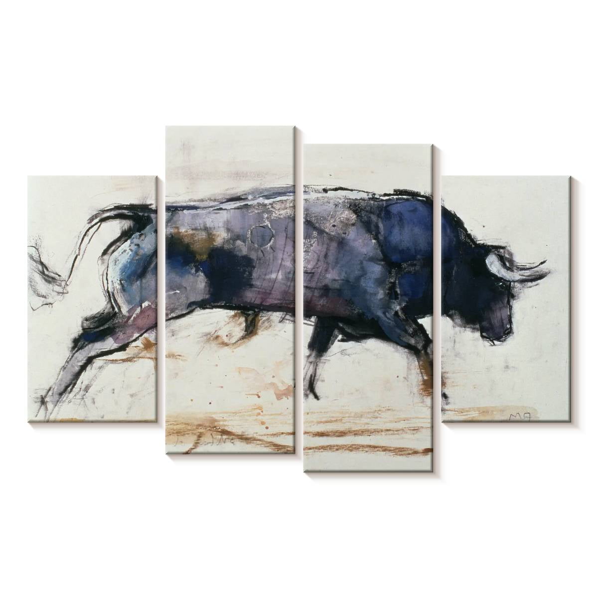 Elephant Stock Charging Bull 1998 Wall Art - Horizontal Multi Panel Canvas - Living Room Wall ...
