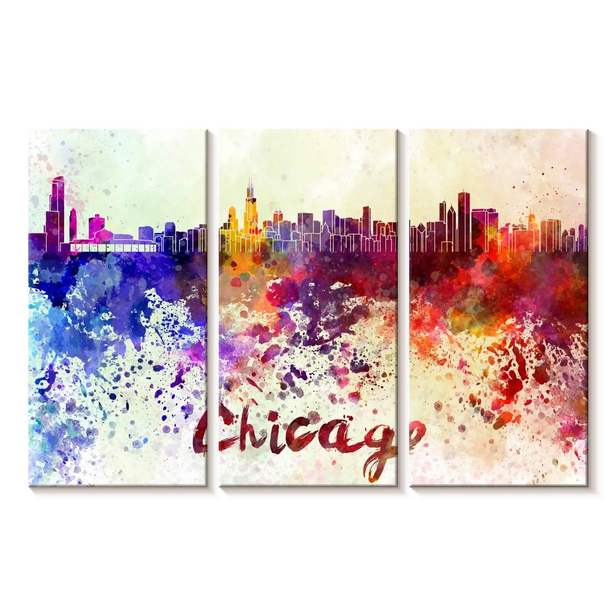 Elephant Stock Chicago Skyline Colors Wall Art - Horizontal Multi Panel ...