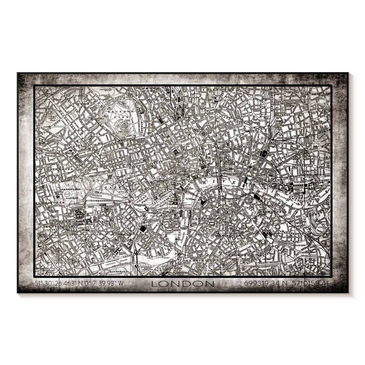 Elephant Stock City Map Of London Grunge Wall Art - Horizontal Canvas ...