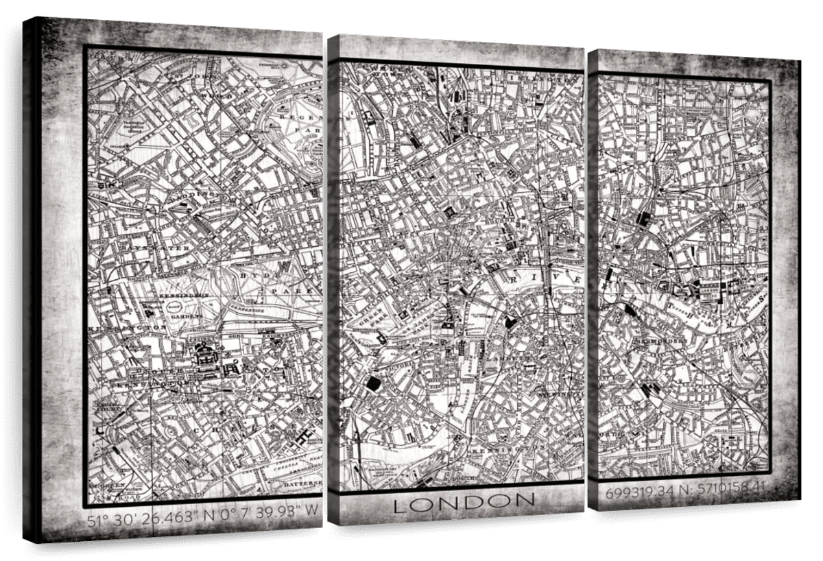 Elephant Stock City Map Of London Grunge Wall Art - Horizontal Multi ...