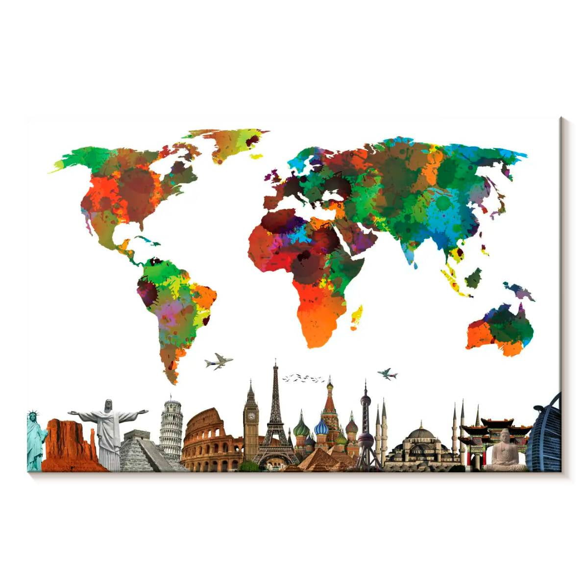 Elephant Stock Color Splash World Map Wall Art - Horizontal Canvas Wall ...