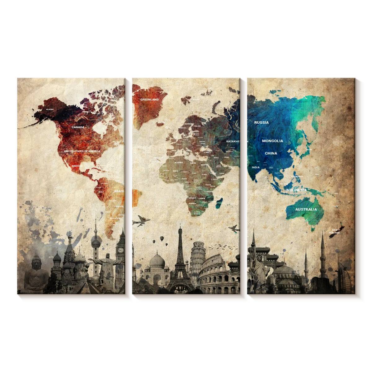 Elephant Stock Colorful Abalone World Map Wall Art - Horizontal Multi ...