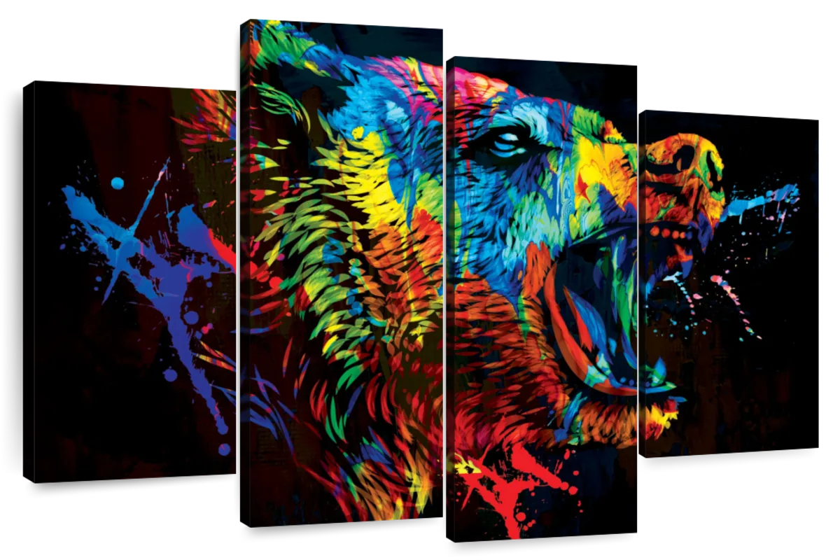 Elephant Stock Colorful Grizzly Bear Wall Art - Horizontal Multi Panel ...