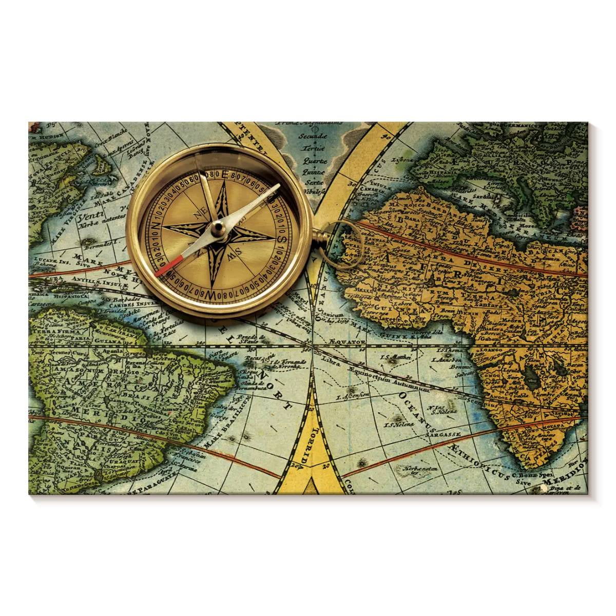 Elephant Stock Compass Atlas World Map Wall Art - Horizontal Canvas ...
