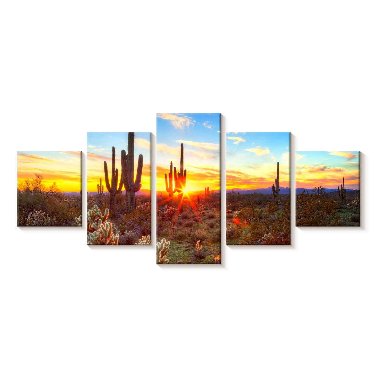 Elephant Stock Desert Cactus Sun Ray Wall Art - Horizontal Multi Panel ...