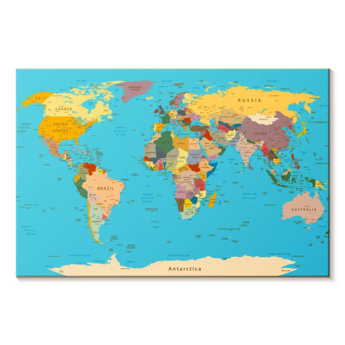 Elephant Stock Detailed World Map Wall Art - Horizontal Canvas Wall Art ...