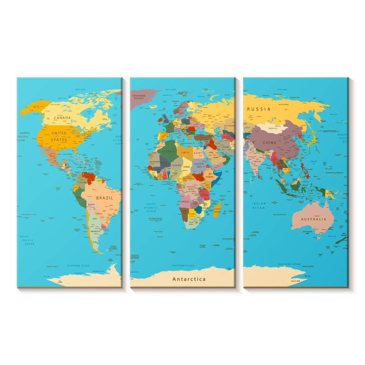 Elephant Stock Detailed World Map Wall Art - Horizontal Multi Panel ...