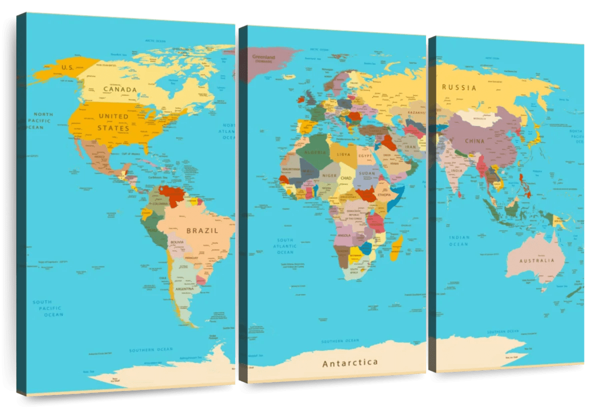 Elephant Stock Detailed World Map Wall Art - Horizontal Multi Panel ...