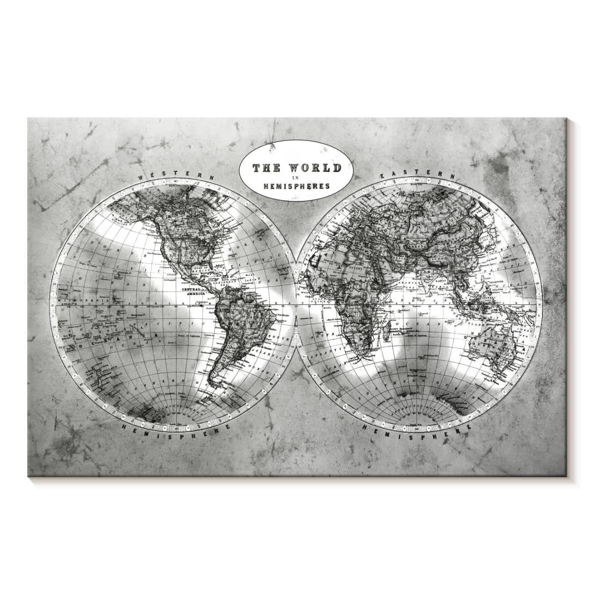 Elephant Stock Discover The World Bw Map Wall Art - Horizontal Canvas ...