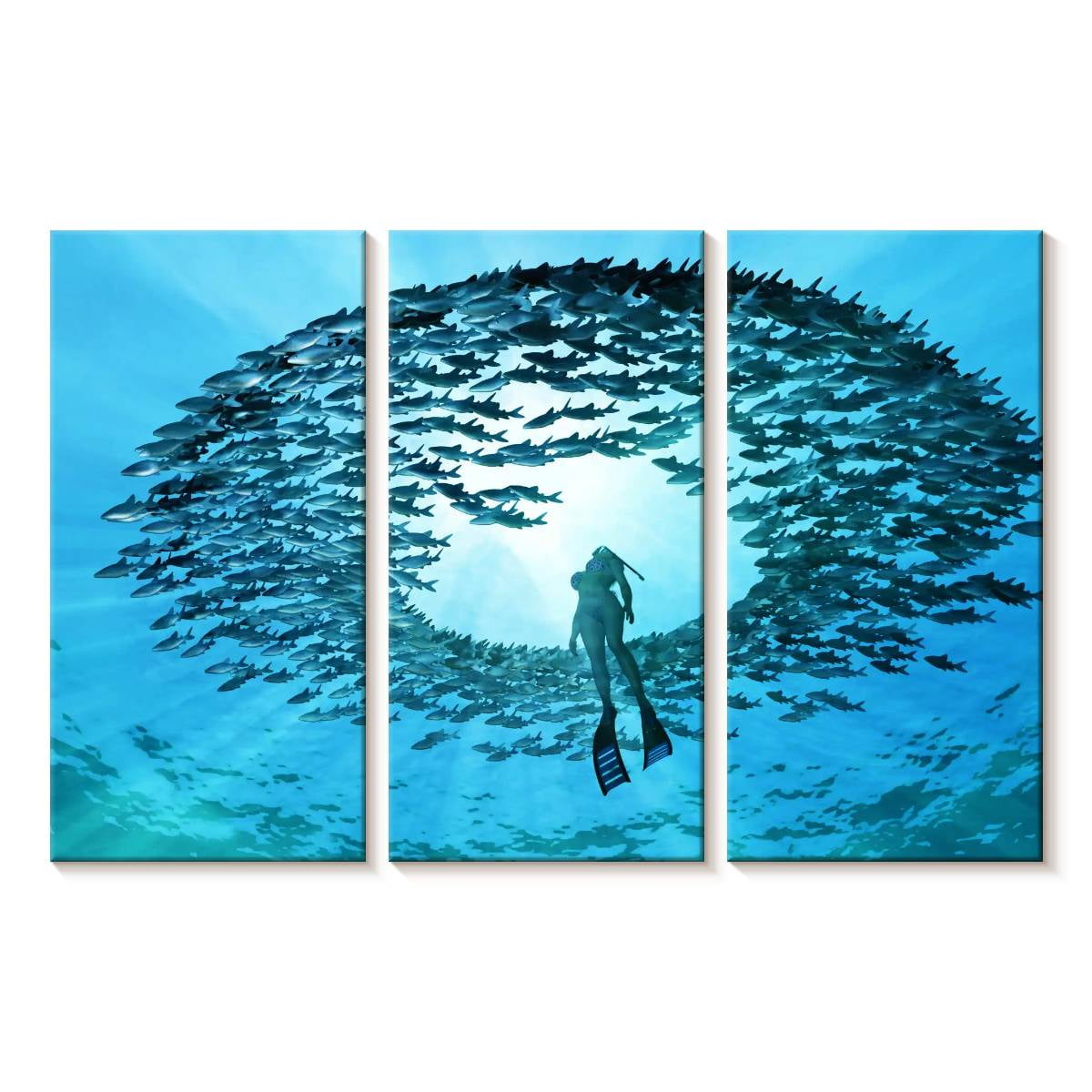 Elephant Stock Diving With Fishes Wall Art - Horizontal Multi Panel ...