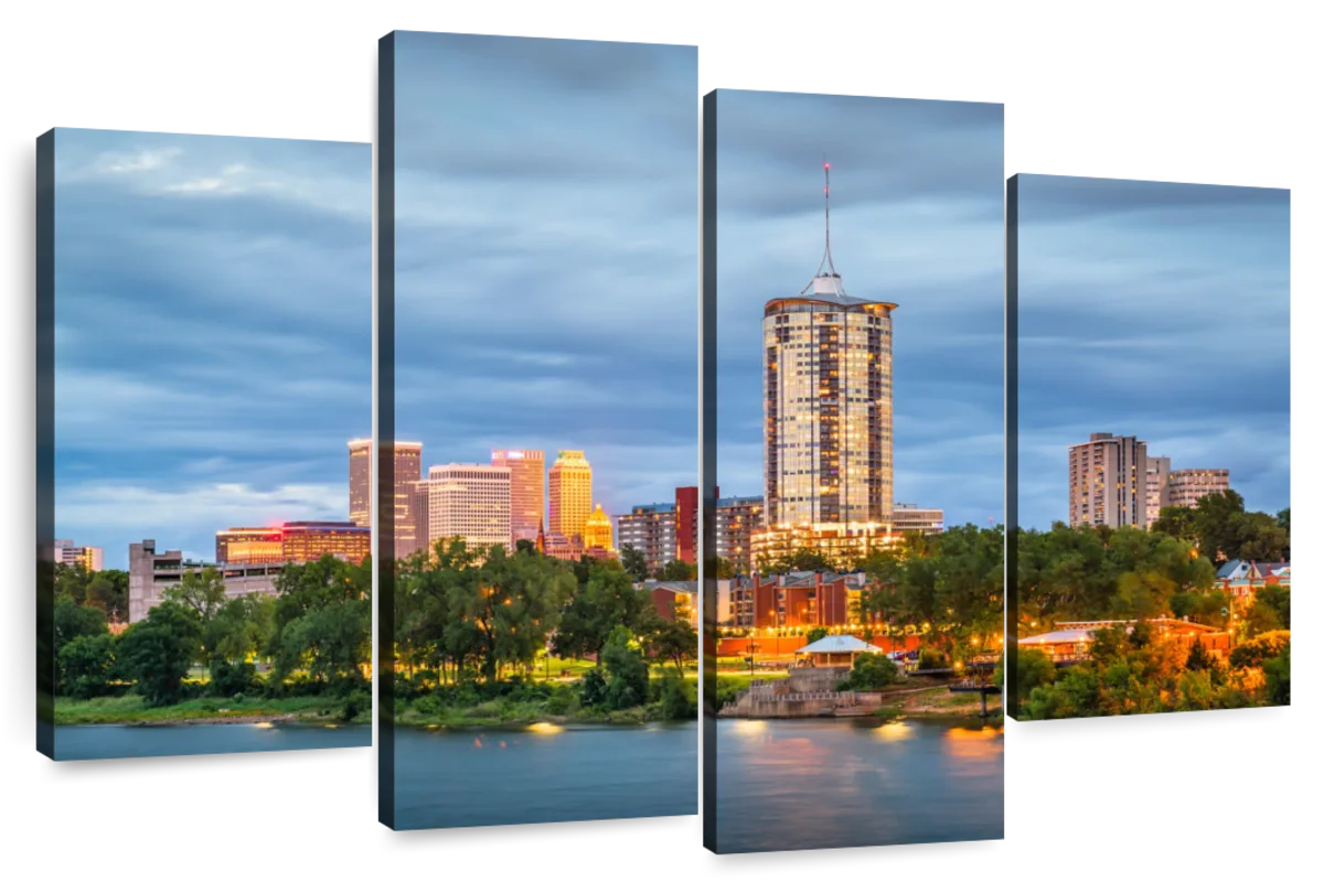 Elephant Stock Downtown Tulsa At Dusk Wall Art - Horizontal Multi Panel ...