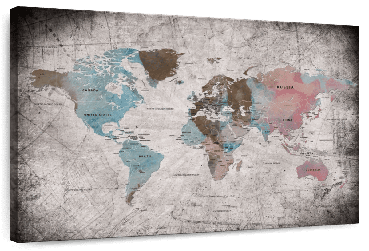 Elephant Stock Educational World Map Iii Wall Art - Horizontal Canvas Wall Art - Living Room ...