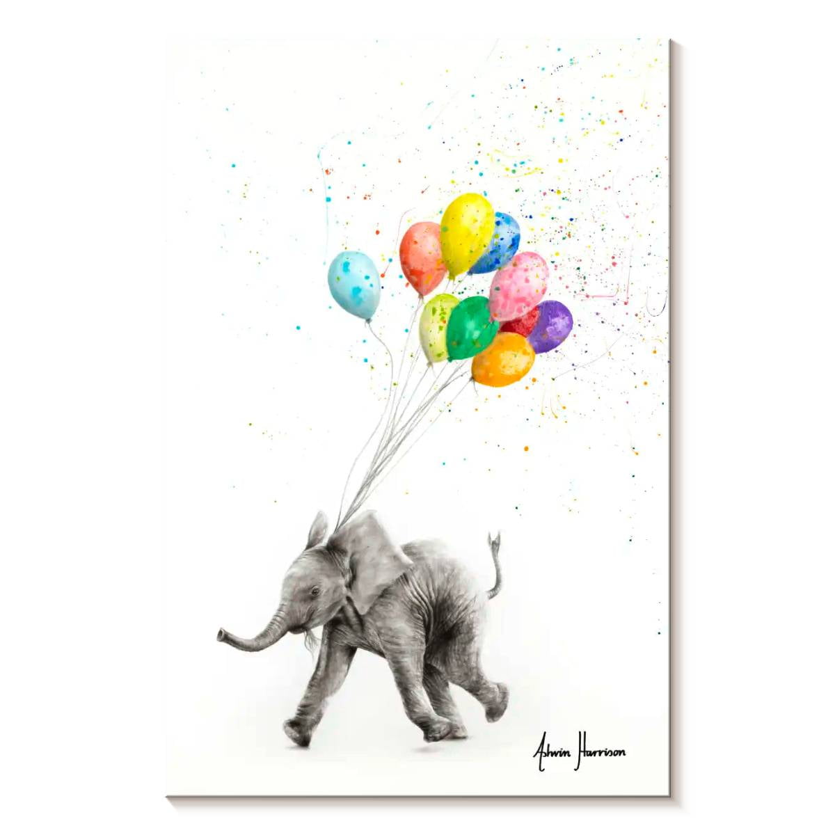 Elephant Stock The Elephant And The Balloons Wall Art - Vertical Canvas ...