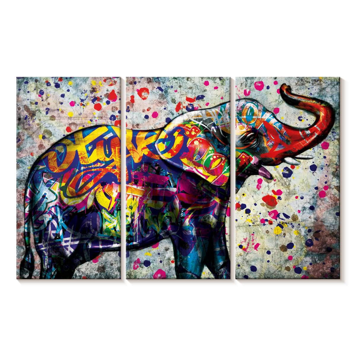 Elephant Stock Epic Colorful Elephant Wall Art - Horizontal Multi Panel ...